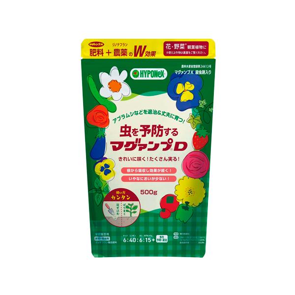 【商品説明】根が良く張り、花・実つきが良くなる肥料「マグァンプK」に殺虫成分ジノテフランを配合。肥料やりとアブラムシなどの害虫の予防・駆除が同時にできます。【特徴】・虫を予防・退治・使い方はカンタン・いやなにおいがすくない・根がよく張り、花...