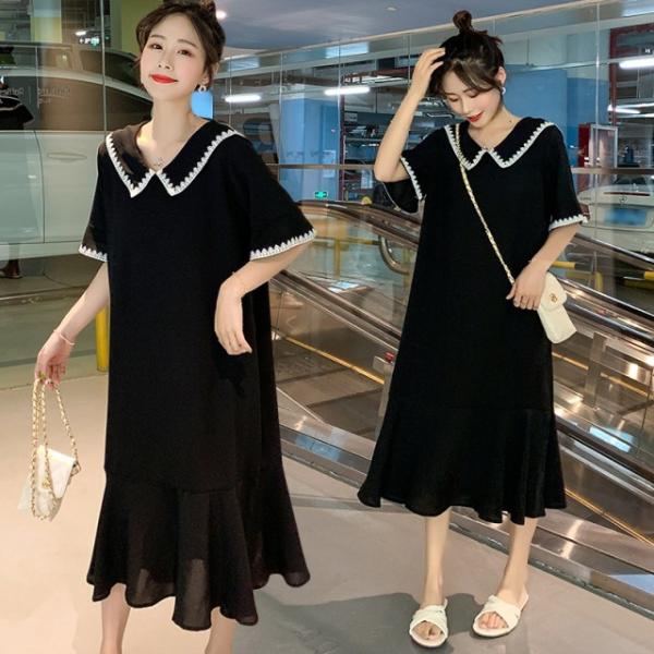 商品番号：SSG0305● 商品名 ● マタニティ ワンピース ドレス 結婚式 服装 お呼ばれドレス お呼ばれ 半袖 膝丈 フォーマル 大きいサイズ 3L 4L 5L 襟付きワンピース お呼ばれワンピース 黒 体型カバー ゆったり きれいめ...