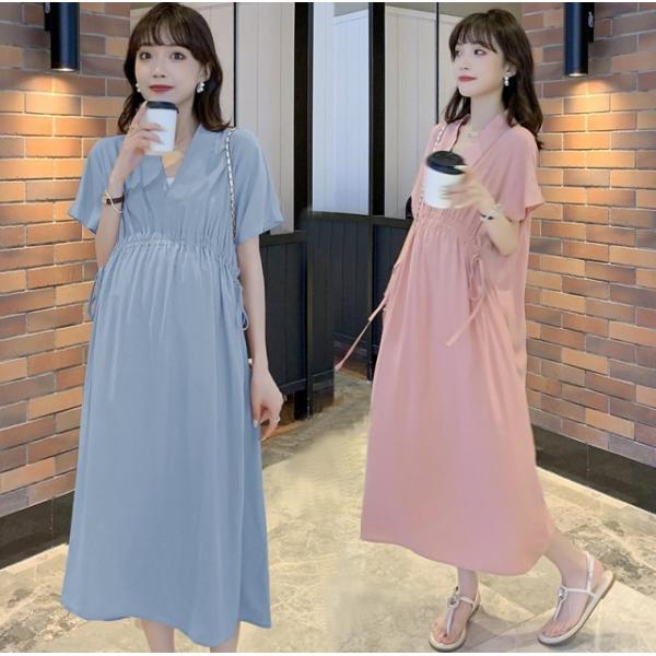 商品番号：SSG0307● 商品名 ● マタニティ ワンピース マタニティ ドレス ロング 結婚式 服装 お呼ばれドレス ワンピース ロングワンピース 半袖 妊婦 服 大きいサイズ 3L Vネック リボン フレンチスリーブ 体型カバー 韓国...