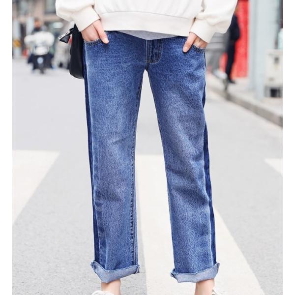 商品番号：SSL0147● 商品名 ● マタニティ パンツ デニム ワイドパンツ デニムパンツ ジーンズ ロールアップ ストレート 大きいサイズ 韓国 マタニティウェア ● 商品説明 ●バイカラーのマタニティーデニム♪カラーを切り替えたバイ...