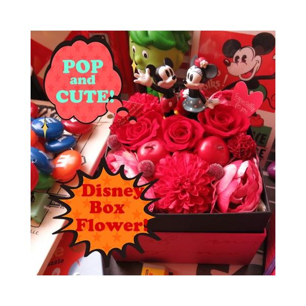 ディズニー フラワーギフト　箱開けてスマイル♪　ボックス入りプリザーブドフラワー　ミッキー＆ミニー箱を開けると思わず、にっこりスマイル〜♪みんな大好きなディズニー ミッキー＆ミニーお花も可愛くアレンジされて、とってもキュート！プレゼントにサ...