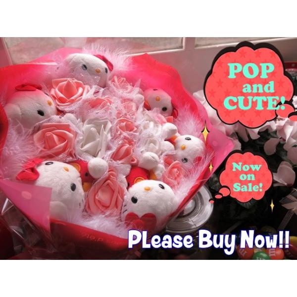 母の日　キティ　バラ花束フラワーギフトキティ　キティキティ　どこからみてもキティいっぱいの花束　フラワーギフト◆お花は造花ですのでずっと飾れる花束です♪母の日プレゼント・記念日のプレゼントにピッタリ！おすすめのフラワーギフト仕入れや季節の関...