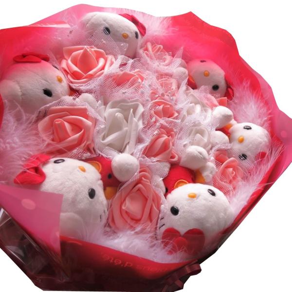 母の日　キティ　バラ花束フラワーギフトキティ　キティキティ　どこからみてもキティいっぱいの花束　フラワーギフト◆お花は造花ですのでずっと飾れる花束です♪母の日プレゼント・記念日のプレゼントにピッタリ！おすすめのフラワーギフト仕入れや季節の関...