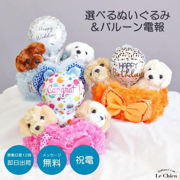 ふわふわの可愛いぬいぐるみと、華やかなメッセージバルーンを組み合わせた気持ちが伝わる特別なぬいぐるみ電報ギフトです。ぬいぐるみは5種類、バルーンは16種類から自由に選べて、贈る相手やシーンにぴったりの組み合わせが見つかります！選べるぬいぐる...