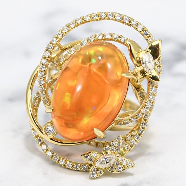 6.36ct ファイアオパール ダイヤモンド K18YG リング 12号 遊色 6.36ct ファイアオパール ダイヤモンド K18YG リング 12号 遊色