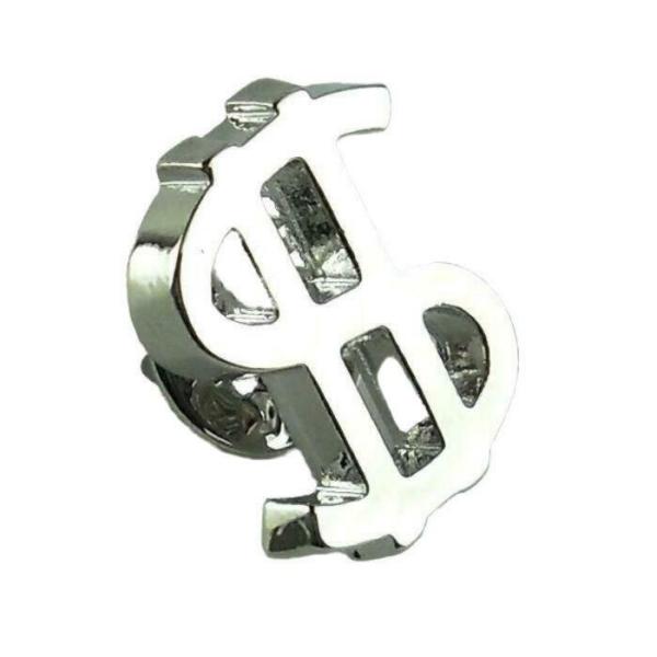 ・製品仕様材質：合金コーティング：ロジウムメッキサイズ：約縦1.9cm×横1.5cm留め具形状：バタフライクラッチ付属品：ポーチパッケージ：クリスタルパック（専用ケースは付属しません）※ドル記号をモチーフにしたピンバッジです。※ギフト用ラッ...