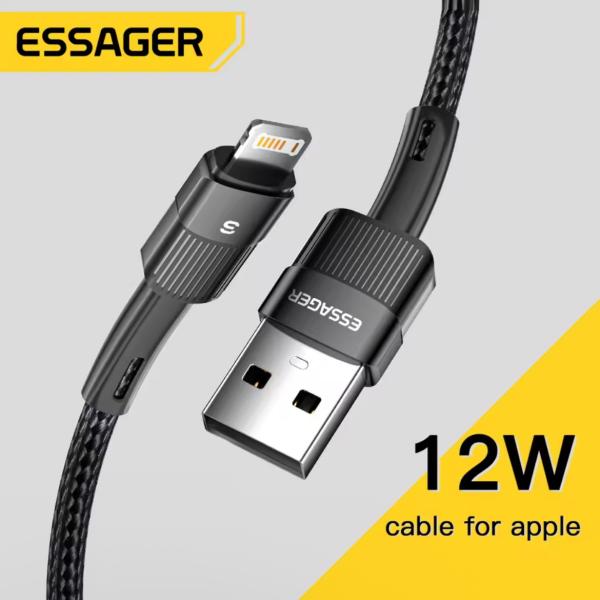 2.4A/5V ハイパワー急速充電データUSB/ライトニングケーブル　50cm 1本　※全てブラックカラーケーブルとなります。【データ転送速度の向上】ESSAGER USBケーブルは480Mbpsの高速データ転送を実現します。【充電器|高速...