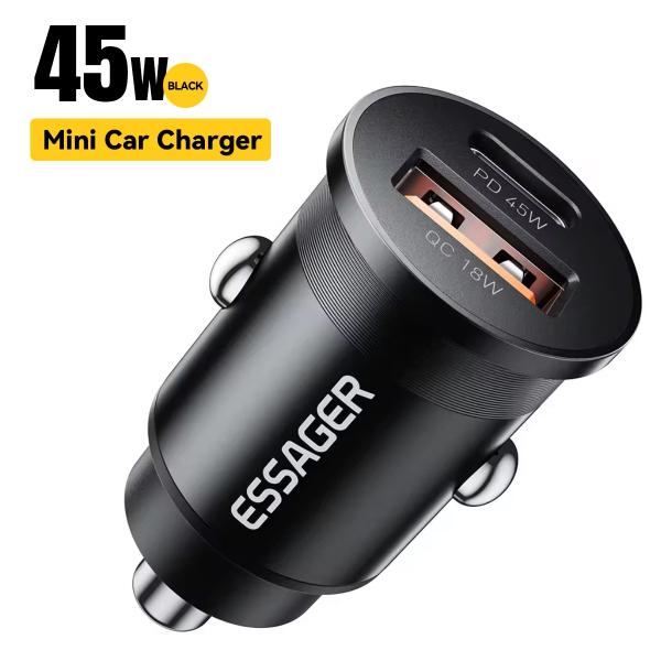 入力：12V/24V出力：USB,Type C最大出力電力：45W1.デュアルポートカーチャージャー、コンパクトで絶妙、安全な使用のためのインテリジェントな配電。2.pd 45w急速充電、pd急速充電ケーブルと組み合わせて、30分で最大50...