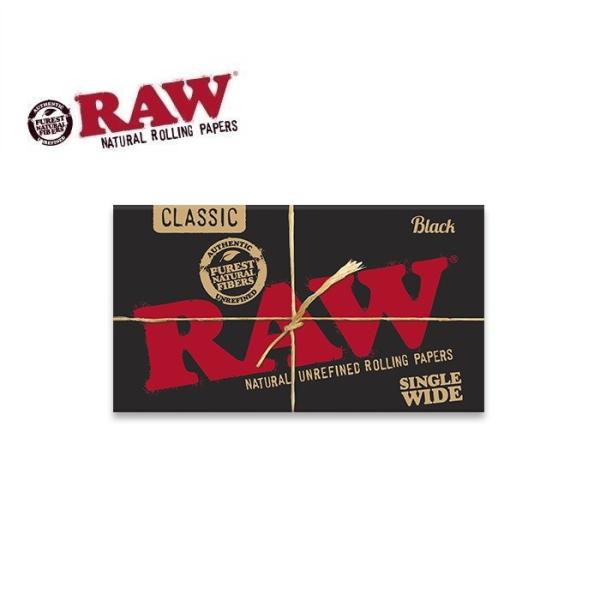 ■商品名：RAW BLACK CLASSIC SINGLE WIDE DOUBLE  ■サイズ：70mm×36mm ■内容：1冊（100枚）1箱（25冊） ■燃焼：スローバーニング ■無漂白 / Natural Gum■注意：モニターの発色...