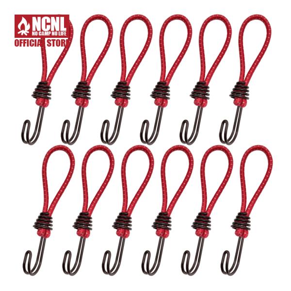 【商品詳細】長さ(約)：150mmコード直径(約)：6mmフック直径(約)：3mm重量(約)：25g材質：鉄（フック）※防さび加工済み、ラテックス・ポリエステル（コード）入数：12本【商品説明】しっかり固定できるツインフックストレッチコード...