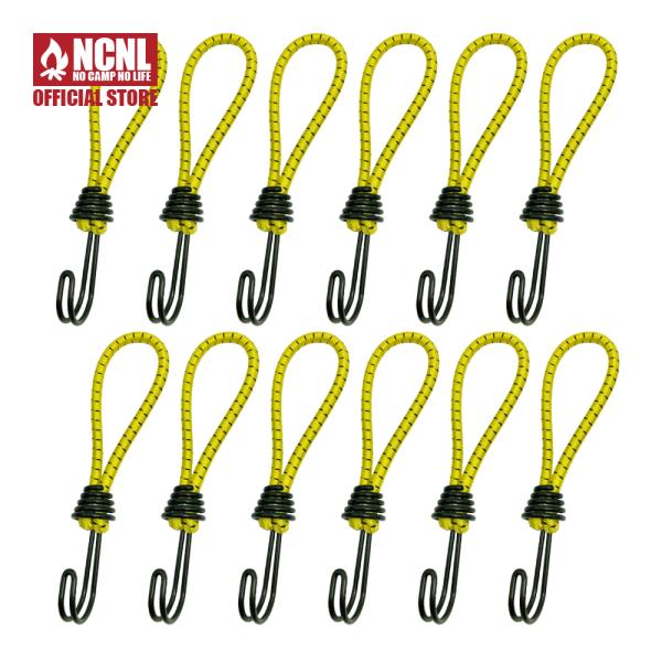 【商品詳細】長さ(約)：150mmコード直径(約)：6mmフック直径(約)：3mm重量(約)：25g材質：鉄（フック）※防さび加工済み、ラテックス・ポリエステル（コード）入数：12本【商品説明】しっかり固定できるツインフックストレッチコード...