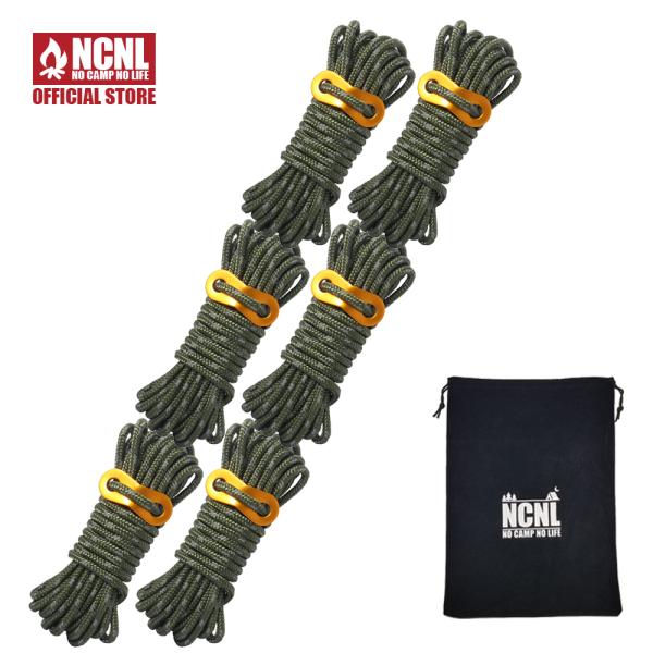 【商品詳細】パラコード（オリーブ）太さ(約)：5mm長さ(約)：4m重量(約)：69g材質：強化ポリエステル耐荷重(約)：430kg入数：6本【商品説明】強化ポリエステル製テントロープ。ロープにテンションをかけたいときなどに使う自在金具付き...