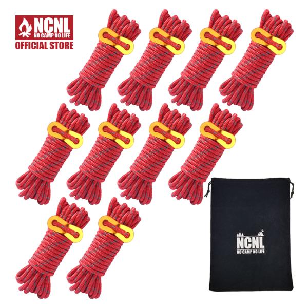 【商品詳細】パラコード（レッド）太さ(約)：5mm長さ(約)：4m重量(約)：69g材質：強化ポリエステル耐荷重(約)：430kg入数：10本【商品説明】強化ポリエステル製テントロープ。ロープにテンションをかけたいときなどに使う自在金具付き...