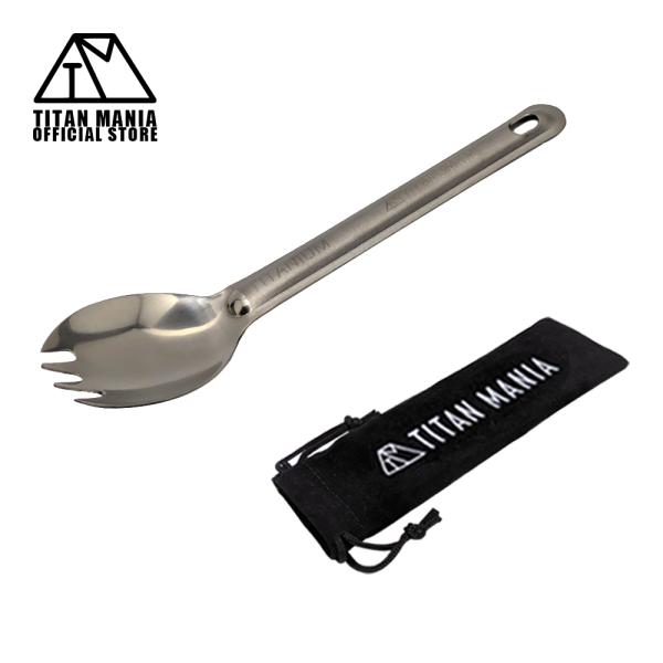 【商品詳細】サイズ(約)：41×165mm重量(約)：15g材質：チタン【セット内容】本体、収納袋【商品説明】軽量で頑丈、錆にも強いチタンカトラリー。食べ物をすくう、口に運ぶなど、手に馴染みやすく食事に適したサイズ。先割れタイプはフォークと...