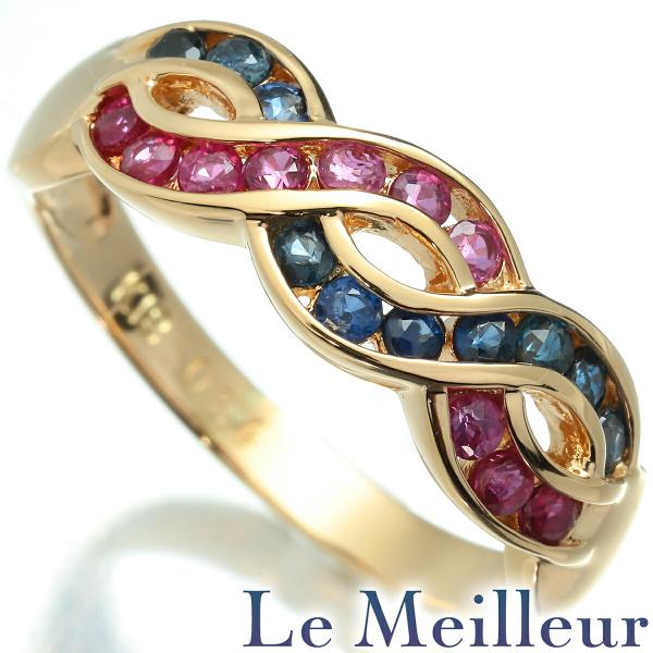 [商品ランク]S　新品仕上げ済※詳細は下表をご確認ください[商品名]マルチカラーリング[サイズ]デザイン幅：約6.4mm最小幅：約2.8mm指輪サイズ：13号本体重量：約2.9g[素材]イエローゴールド K18[石の種類]ルビー 0.36c...