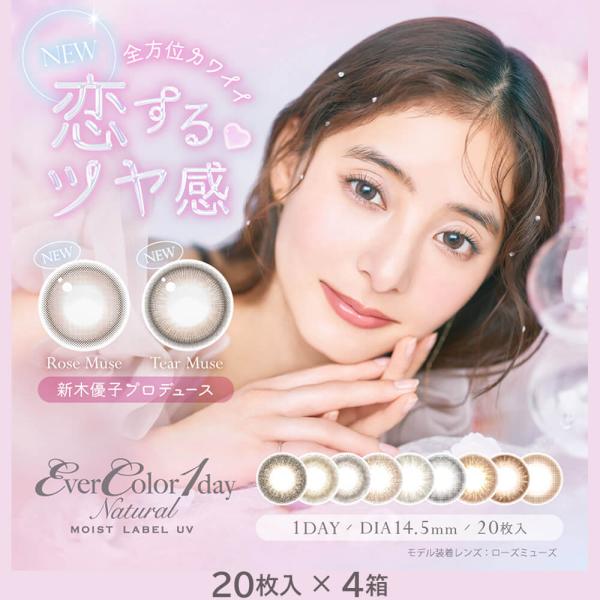 【エバーカラーワンデーナチュラルモイストレーベルUV】1日使い捨て カラーコンタクトレンズ1箱20枚入BC:8.7PWR:±0.00(度なし)〜-10.00カラー:フィールグッド/アンニュイルック/シフォンブラウン/       アンティー...