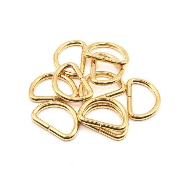 ■用途/特長閉じた輪金具です。カバンの持ち手、ショルダー紐のつなぎ金具などによく使われる金具です。■仕様／内容［サイズ］内径12mm/高さ8mm/線径2mm色：ゴールド（本金）数量：10個入り【当店取り扱いの金具の色表記について】　・ニッケ...