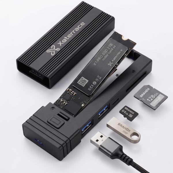 【製品特徴】・NVMe&amp;SATA両対応 M.2 外付けケース　(最大4TB対応)・4in1 ハブ (USB2.0×2 / SDカードリーダー×1 / TFカードリーダー×1)・工具不要の取付け・M.2 NVMe M Key/B+M ...