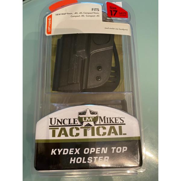 UNCLE MIKE'S KYDEX OPEN TOP HOLSTERアンクルマイクス製カイデックスホルスターです。本製品は実銃対応のホルスターです。樹脂のテンションとネジの締め込みでホールド感を調整します。シンプルな構造で抜き差しが容易で...
