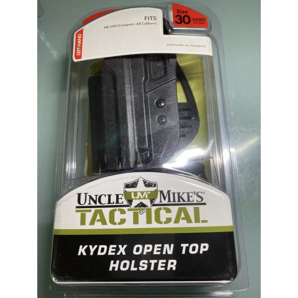 UNCLE MIKE'S KYDEX OPEN TOP HOLSTERアンクルマイクス製カイデックスホルスターです。本製品は実銃対応のホルスターです。樹脂のテンションとネジの締め込みでホールド感を調整します。シンプルな構造で抜き差しが容易で...