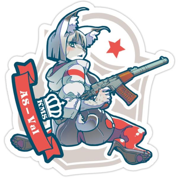 ブランド：King's Melon SodaAS-Valを持った、おかっぱ髪にタイトワンピースとハイヒールに赤タイツが印象的なの女の子のステッカーです。サイズ：長辺80mm材 質：PVC(耐水)/光沢ラミネート加工