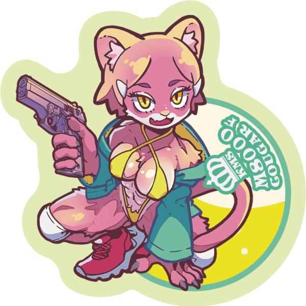 ブランド：King's Melon SodaM80002とクーガーの女の子のイラストステッカーです。サイズ：長辺60mm材 質：PVC(耐水)/光沢ラミネート加工