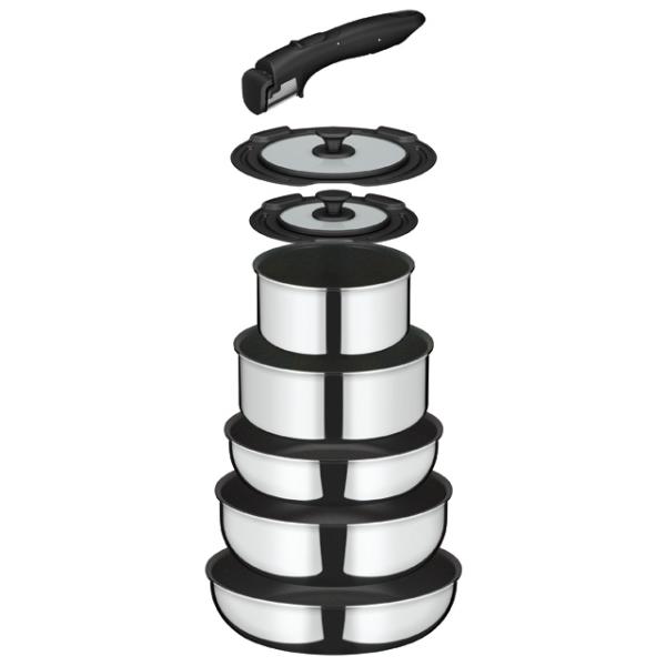 IH・ガス火両方OK！フライパン・鍋5点に取っ手やフタがセットになった充実の8点セット！ミラー仕上げのデザインと、耐摩耗性デュラブルコートで耐摩耗性の高さ、焦げつきにくさが特長です。■取っ手は、ワンタッチで着脱可能［セット内容］フライパン2...