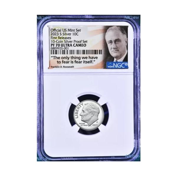 2023 S US 造幣局 .999 シルバー プルーフ 10C ルーズベルト ダイム NGC PF70 UC FR 「フィアー イットセルフ」