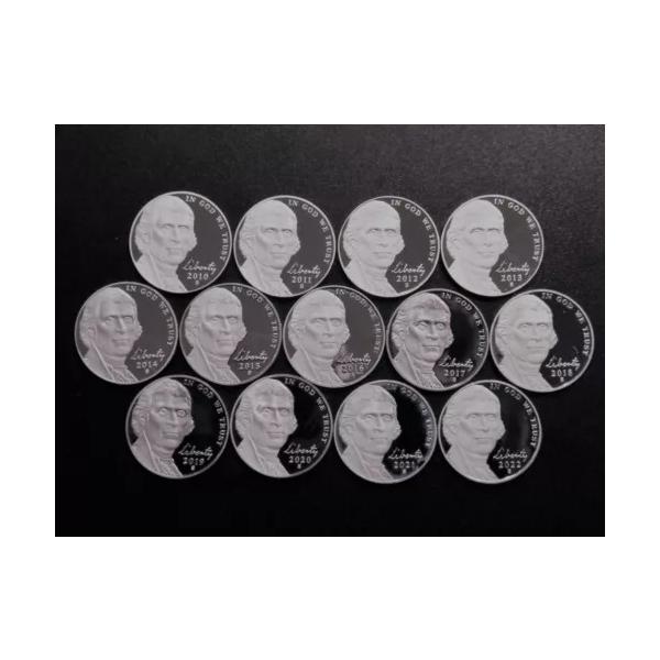 2010-2024 S Jefferson Nickel Choice to Gem Cameo Proof Run 15 コイン米国造幣局ロット。