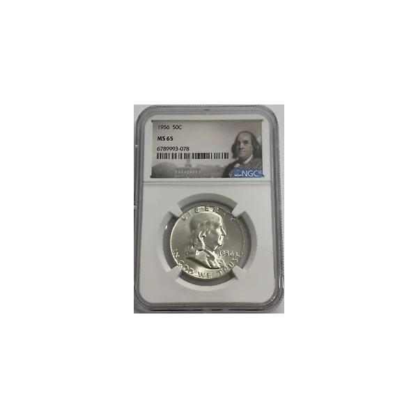 1956 P NGC MS65 フランクリン 0.5 ドル ホワイト コイン 50 c 90% シルバー ポートレート ラベル