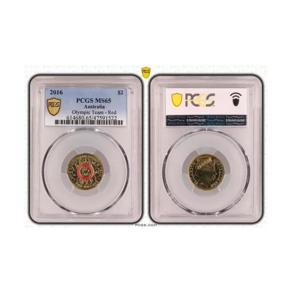 オーストラリア 2016 オリンピック チーム 2 ドル $2 レッドカラー コイン PCGS MS65 #1522