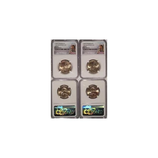 2020 P &amp; D ネイティブ サカガウィア ドル反差別法 2 コイン $1 NGC MS 67