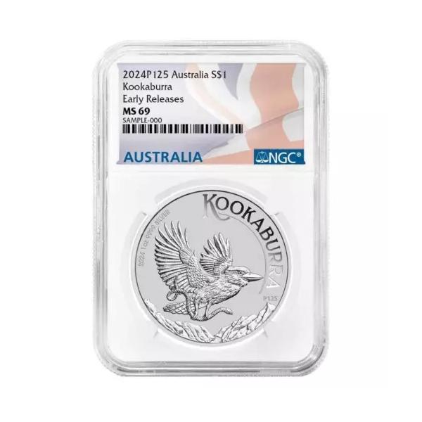 オーストラリア 2024 $1 1 オンス シルバーワライカワセミ NGC MS69 ER オーストラリア国旗ラベル