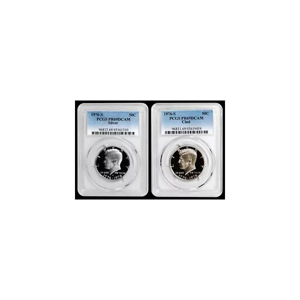 2 コイン ロット - 1976 S プルーフ シルバー / クラッド 50C ケネディ ハーフダラー PCGS PR69DCAM
