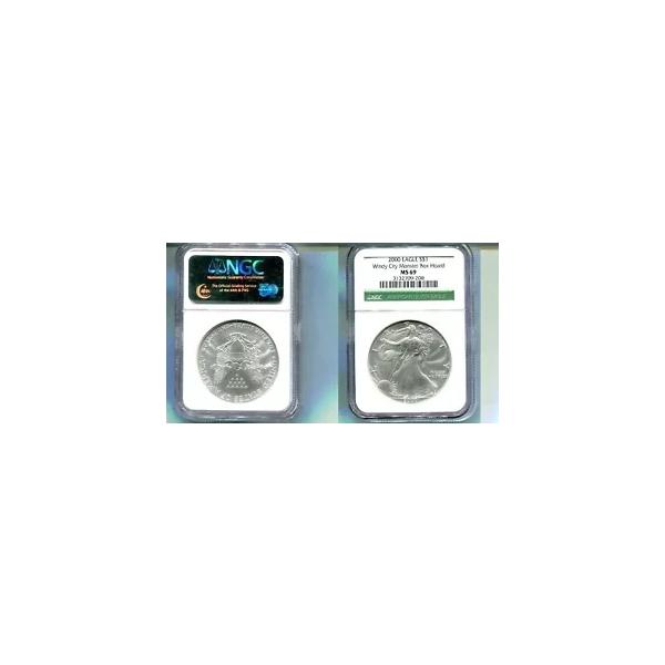 2000 アメリカン シルバー イーグル 1 オンス 0.999 ファイン コイン NGC MS69 ウィンディ シティ ホーラド 7985