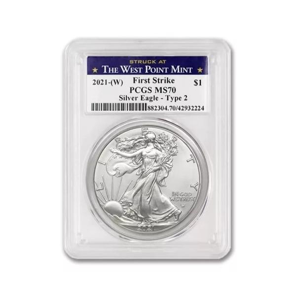 2021-(W) $1 シルバー イーグル タイプ 2 PCGS MS70 ファースト ストライク ウェスト ポイント ラベル コイン