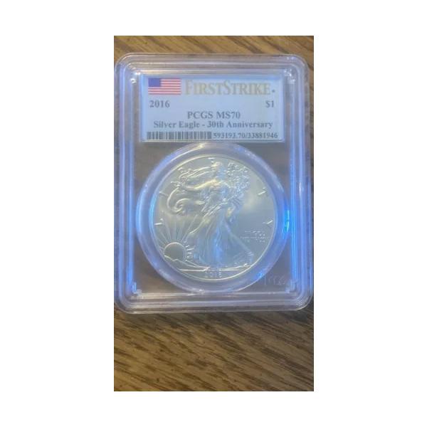 2016 シルバー アメリカン イーグル MS-70 PCGS (ファースト ストライク) フラッグ ラベル