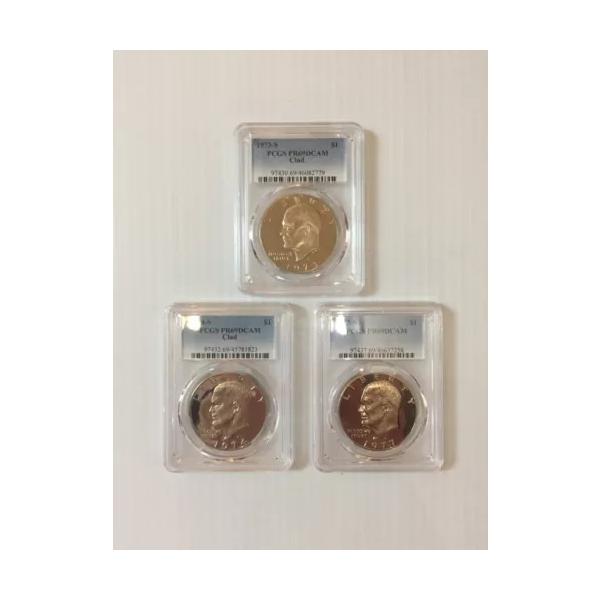 ロット 3 - 1973 S 1974 S 1977 S アイゼンハワー ドル 1 ドル PCGS PR69 DCAM ブルー ラベル