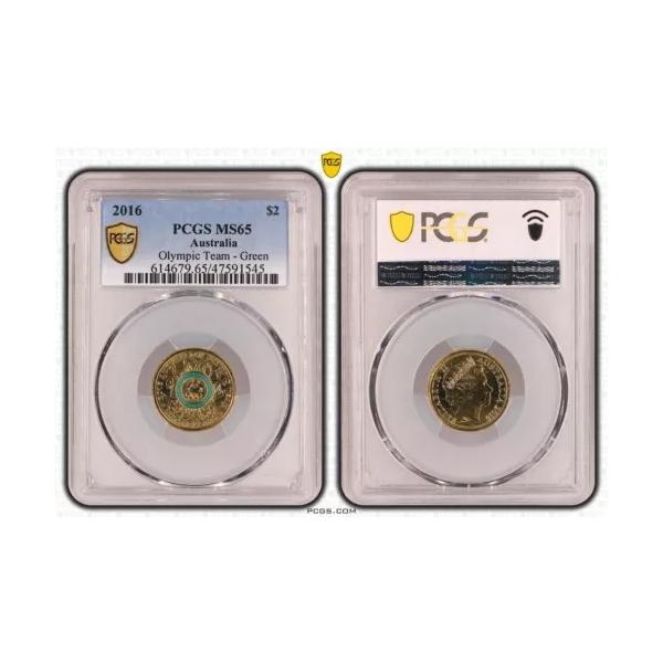 オーストラリア 2016 オリンピック チーム 2 ドル $2 緑色のコイン PCGS MS65 #1545