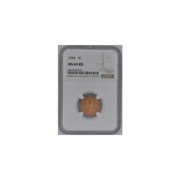 US 1936 リンカーン ウィート セント NGC MS 64 RD 希少なヴィンテージ グレード未流通コイン