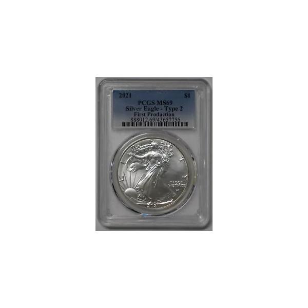 2021 T II $1 アメリカン シルバー イーグル コイン PCGS MS 69 初回生産