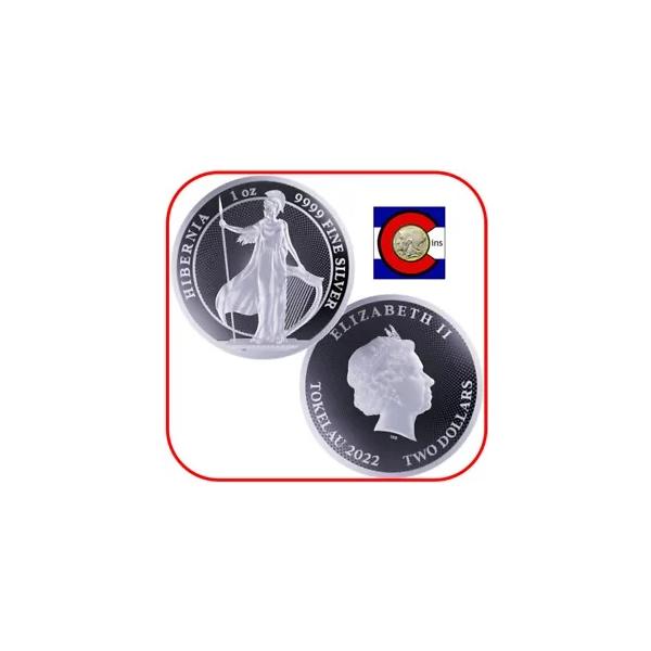 2022 Tokelau Hibernia $2 0.9999 1 オンス シルバー コイン、ミント カプセル入り