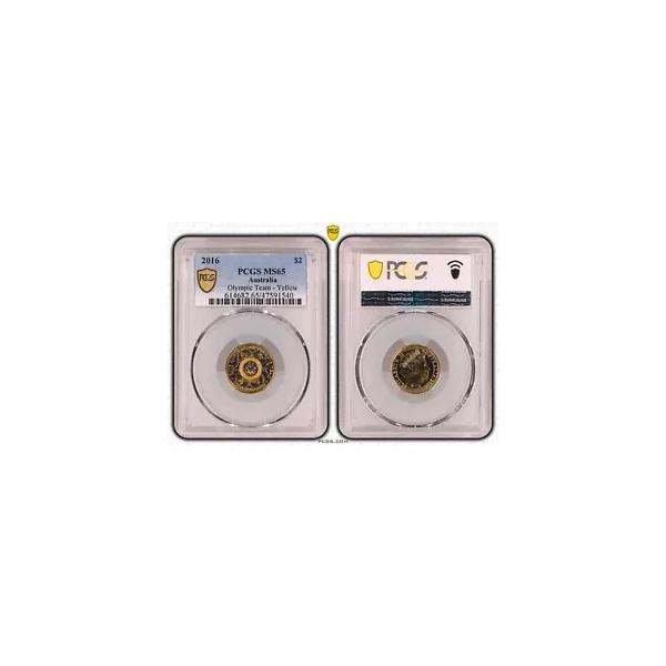 オーストラリア 2016 オリンピック チーム 2 ドル $2 イエロー カラー コイン PCGS MS65 #1540