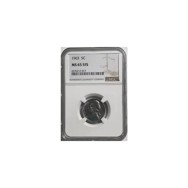 1963 ジェファーソン ニッケル (#16053) NGC MS65 5FS ナイス コイン。新鮮なホルダー。