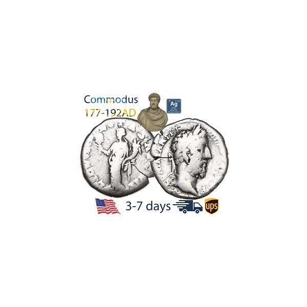 古代ローマ帝国 コイン シルバー デナリウス COMMODUS 177 - 192 AD 本物 #20236