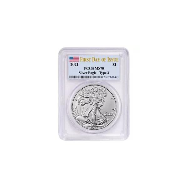 2021 1 オンス アメリカン シルバー イーグル コイン PCGS MS70 FDOI (タイプ 2)