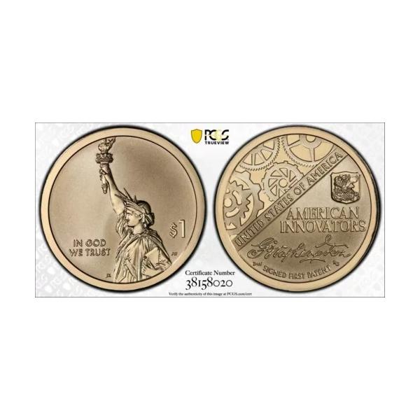 2018-S $1 イノベーション - ワシントン州が最初の特許に署名 - PCGS PR 70 - 逆証明