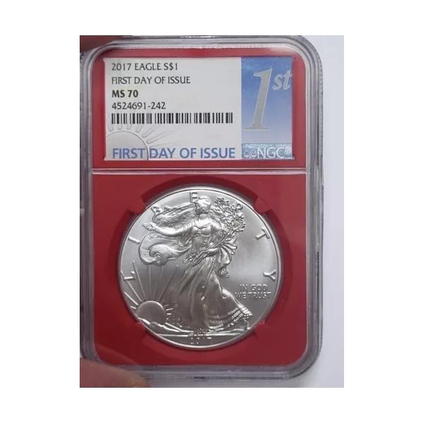 2017 シルバー イーグル NGC *パーフェクト* MS70 発行初日 レッド ホルダー