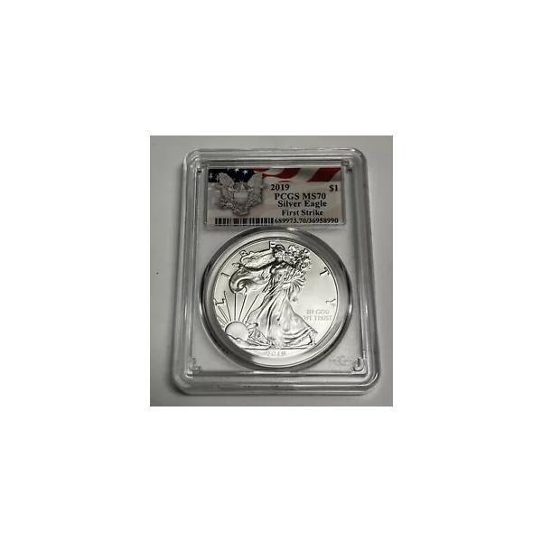 2019 PCGS MS70 アメリカン シルバー イーグル ドル 米国旗スラブ ファースト ストライク $1 ASE