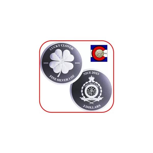 2023 ニウエ ラッキー クローバー - 1 オンス 0.9999 シルバー BU コイン、ミント カプセル入り
